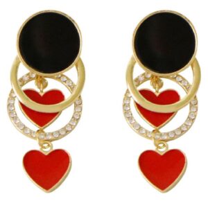 Decent LOOK Trendy Earrings for Women 2024 Black Red Gold Hoop | Triple Circle Diamond Earrings | Chunky Gold Earrings (Pack of 01)