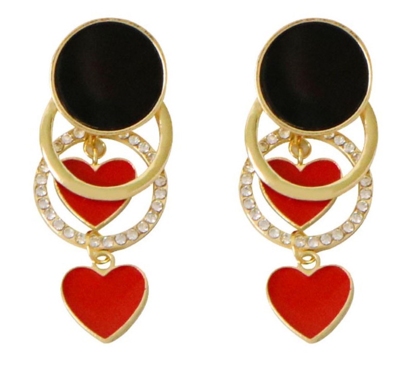 Decent LOOK Trendy Earrings for Women 2024 Black Red Gold Hoop | Triple Circle Diamond Earrings | Chunky Gold Earrings (Pack of 01)