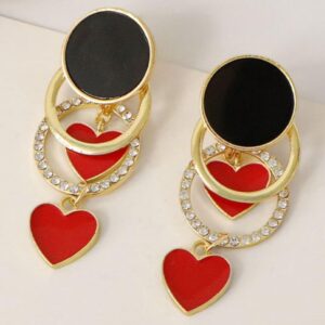 Decent LOOK Trendy Earrings for Women 2024 Black Red Gold Hoop | Triple Circle Diamond Earrings | Chunky Gold Earrings (Pack of 01)