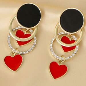 Decent LOOK Trendy Earrings for Women 2024 Black Red Gold Hoop | Triple Circle Diamond Earrings | Chunky Gold Earrings (Pack of 01)