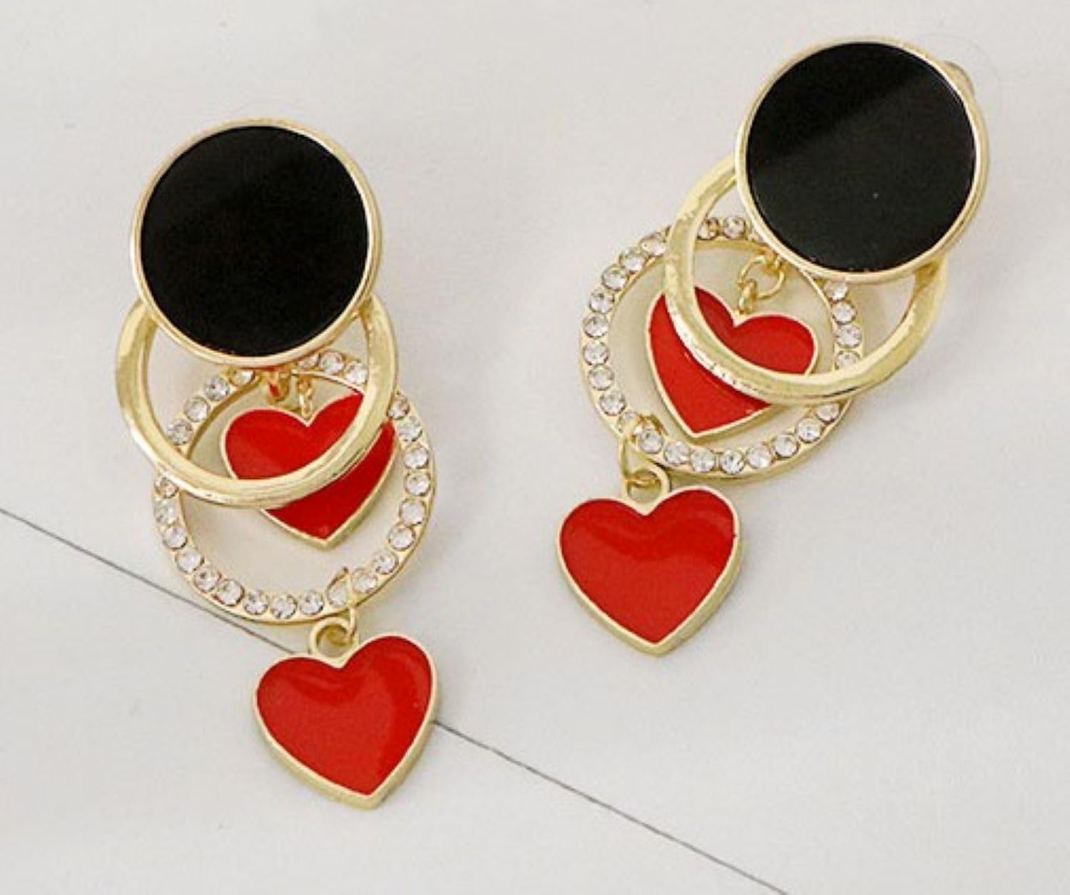 Decent LOOK Trendy Earrings for Women 2024 Black Red Gold Hoop | Triple Circle Diamond Earrings | Chunky Gold Earrings (Pack of 01)