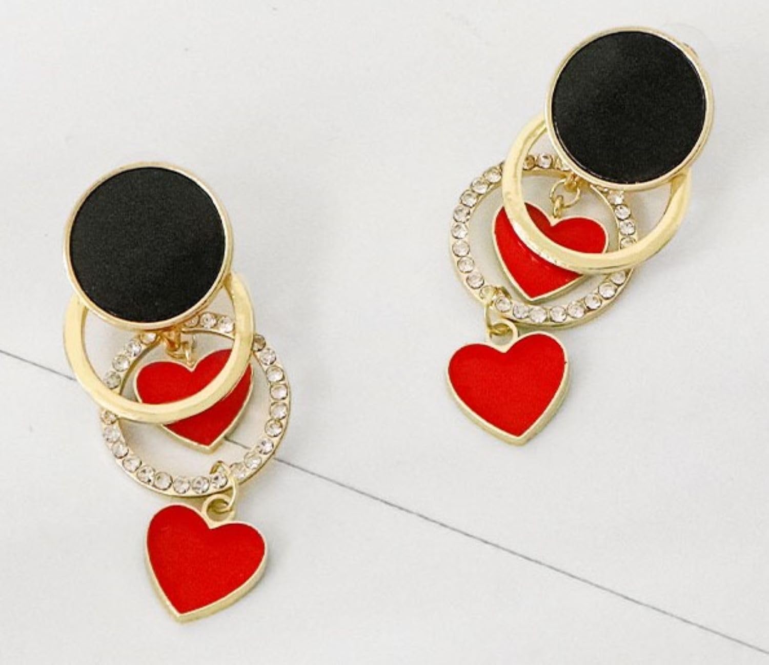 Decent LOOK Trendy Earrings for Women 2024 Black Red Gold Hoop | Triple Circle Diamond Earrings | Chunky Gold Earrings (Pack of 01)