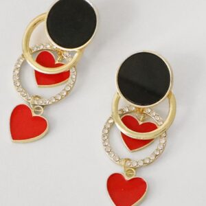 Decent LOOK Trendy Earrings for Women 2024 Black Red Gold Hoop | Triple Circle Diamond Earrings | Chunky Gold Earrings (Pack of 01)