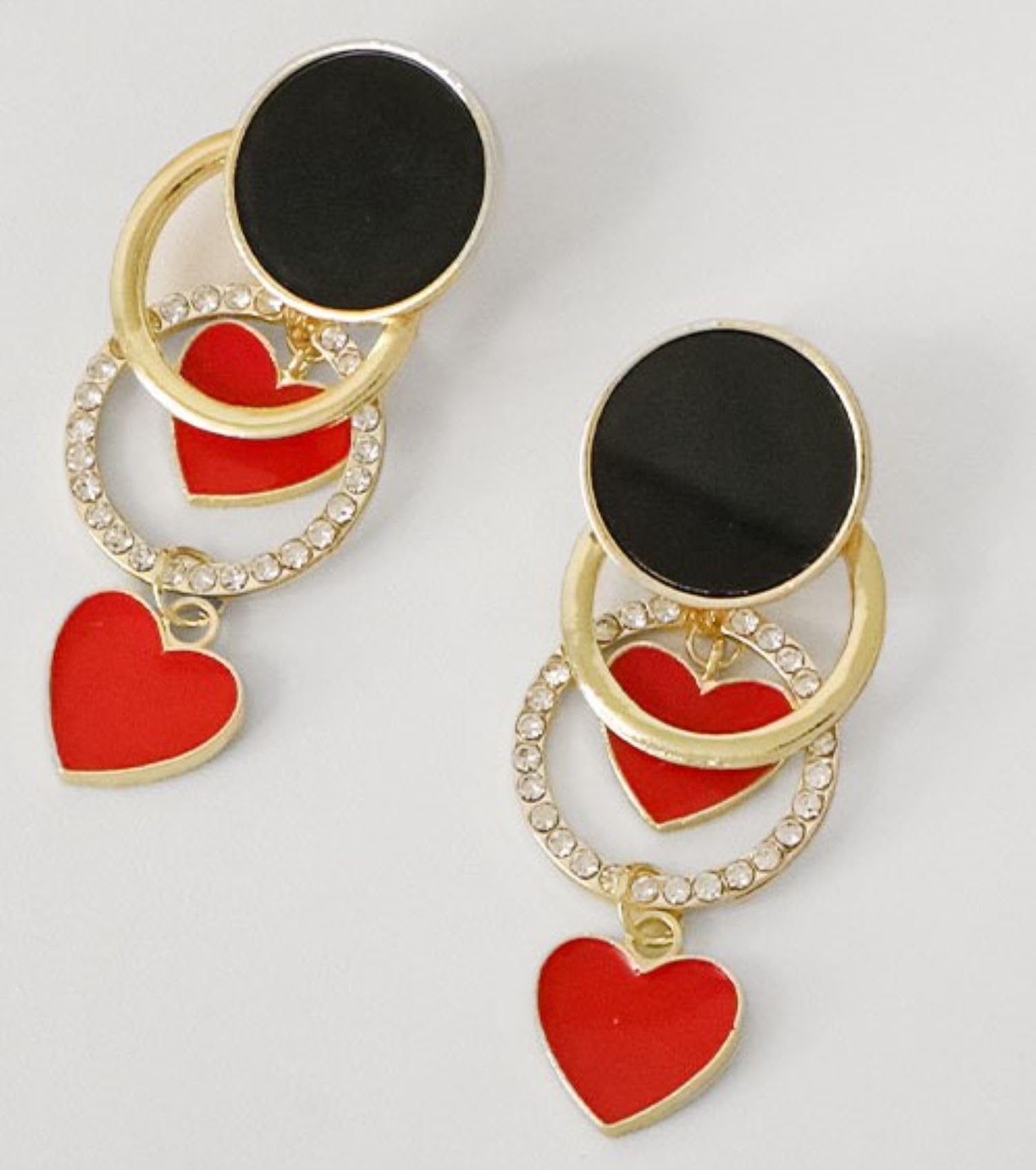 Decent LOOK Trendy Earrings for Women 2024 Black Red Gold Hoop | Triple Circle Diamond Earrings | Chunky Gold Earrings (Pack of 01)