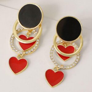 Decent LOOK Trendy Earrings for Women 2024 Black Red Gold Hoop | Triple Circle Diamond Earrings | Chunky Gold Earrings (Pack of 01)