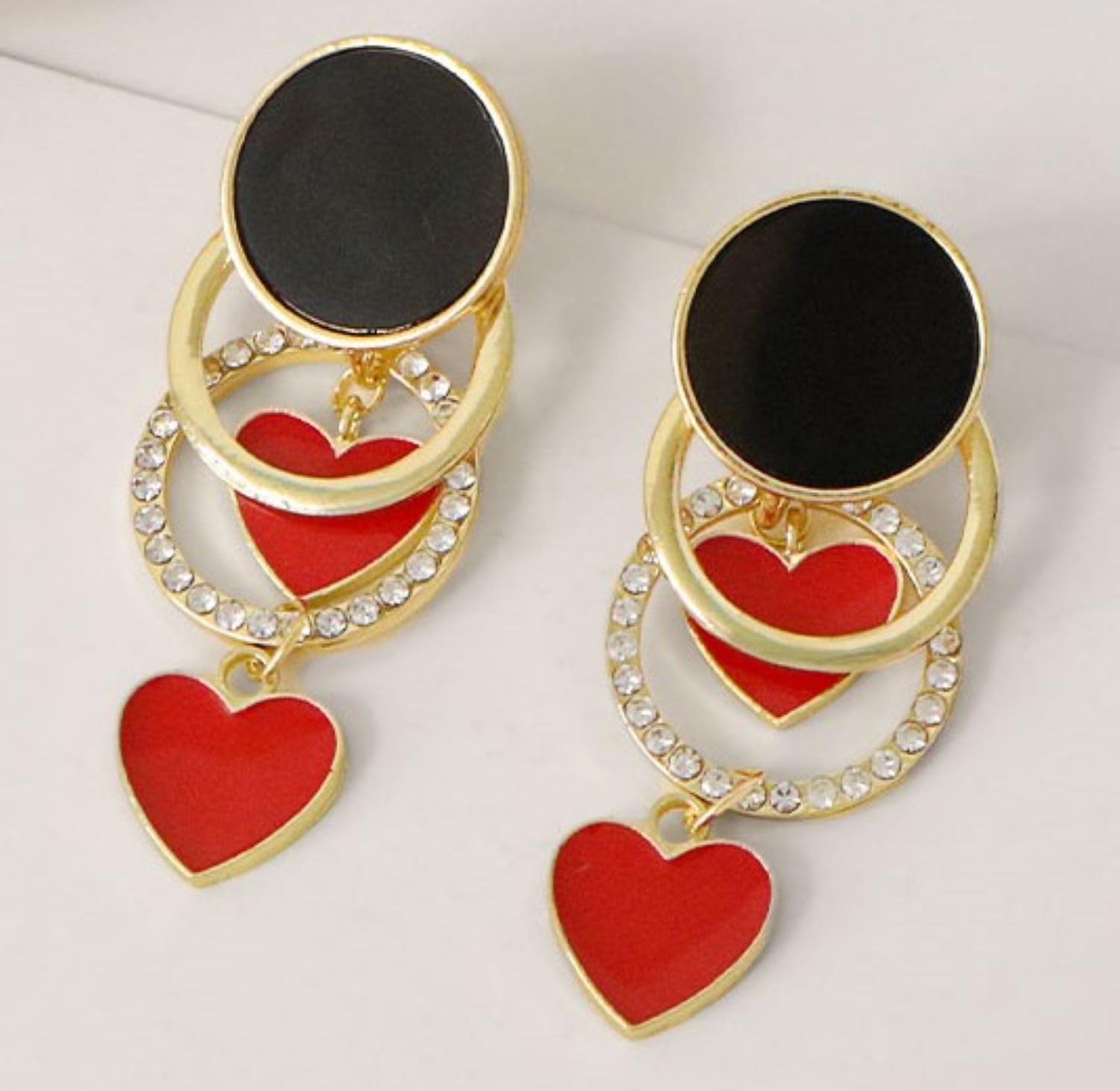 Decent LOOK Trendy Earrings for Women 2024 Black Red Gold Hoop | Triple Circle Diamond Earrings | Chunky Gold Earrings (Pack of 01)