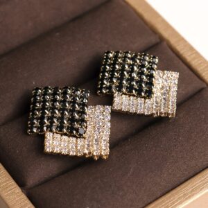 Sonateomber Black Silver Layered Rhombus Statement Stud Earrings for Women - Sparkly Cubic Zirconia Vintage Jewelry Gift