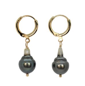 14k gold filled genuine tahitian black pearl hoop earrings for women