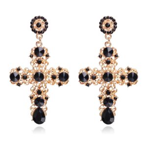 big black cross earrings for women black cross dangle earrings first communion gifts baptism confirmation catholic christian gifts