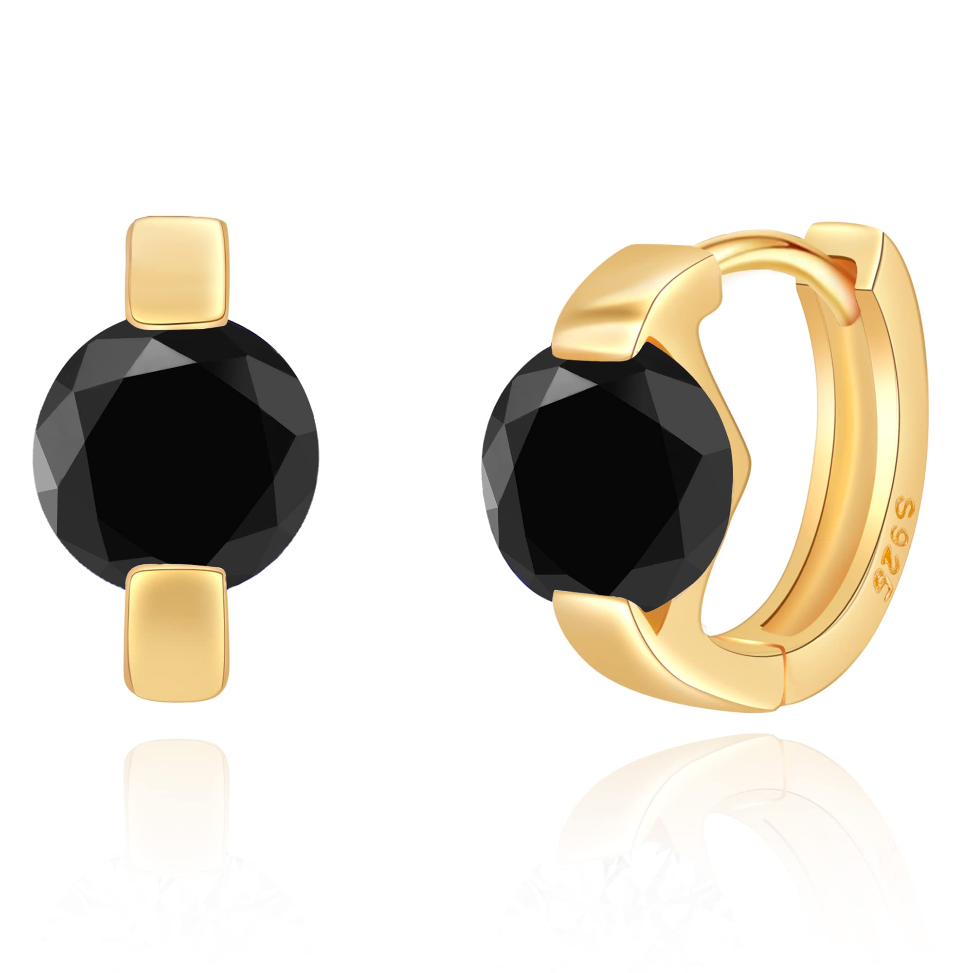 NEOSHOW Small Gold Hoop Earrings for Women 14k Real Gold Plated Cubic Zirconia Huggie Earrings Tiny Cute Cartilage Hypoallergenic Earrings Jewelry Gifts for Women (Black)