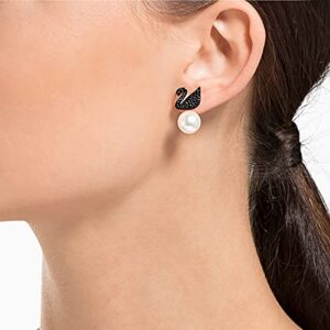 Swarovski Swan Pierced Earrings for Women, Swan Motif with Unique Earring Jackets, with Sparkling Black Crystals on a Rose-Gold Tone Plated Setting