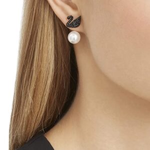 Swarovski Swan Pierced Earrings for Women, Swan Motif with Unique Earring Jackets, with Sparkling Black Crystals on a Rose-Gold Tone Plated Setting