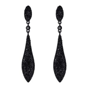 ever faith women's austrian crystal double waterdrop pierced dangle earrings jet color black-tone