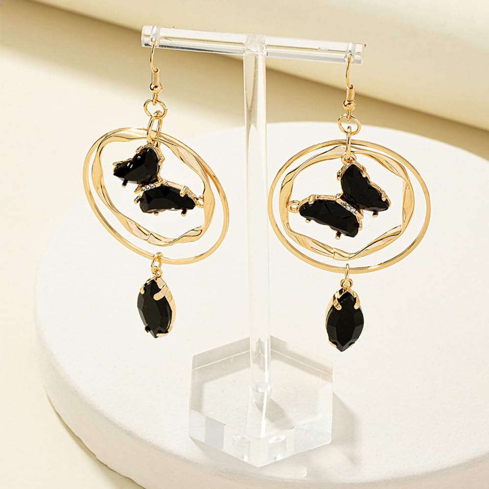 Black Butterfly Dangle Earrings for Women Green Gemstone Drop Gold Plated Earrings Fashion Jewelry Gifts Hypoallergenic