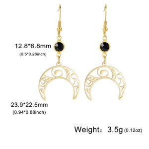 TEAMER Stainless Steel Crescent Goddess Black Birthstone Witches Knot Earrings Triple Moon Wicca Pentagram Gothic Celtic Knot Drop Earrings (Moon - Gold)