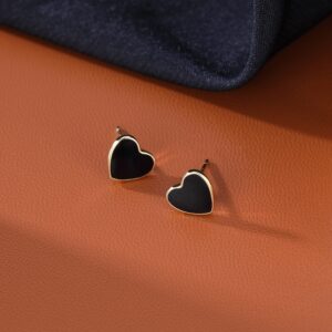 SLUYNZ 925 Sterling Silver Black Heart Earrings Studs for Women 8MM Heart Studs Earrings (B-Gold Plated)