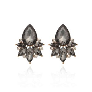 fenbory vintage style black grey rhinestone earrings, crystal cluster drop earrings, eco-friendly alloy plated gold, hypoallergenic