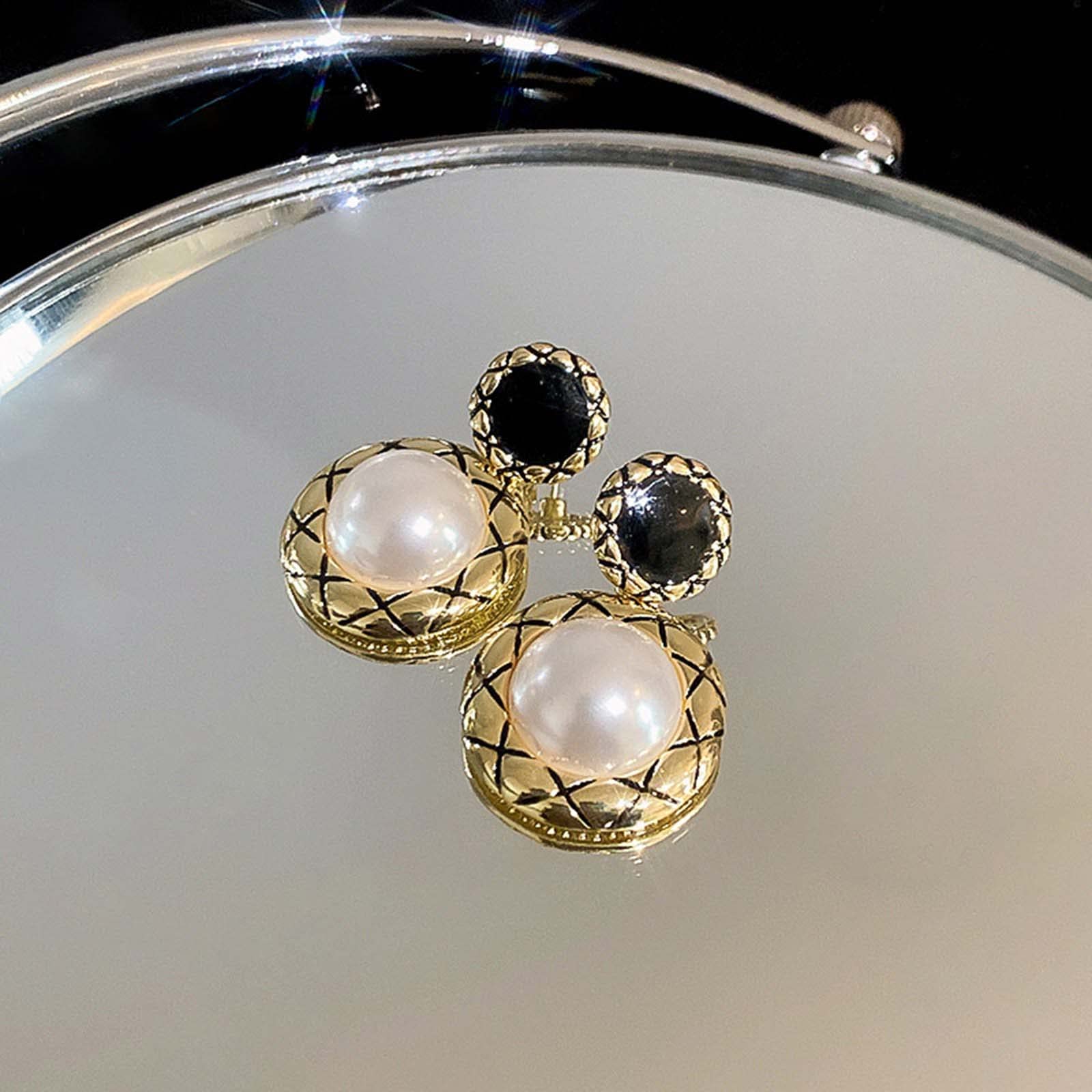 YienDoo Vintage Pearl Dangle Drop Earrings Gold Big Pearl Drop Earrings Black Stud Statement Pearl Dangle Earrings Wedding Bridal Pearl Earrings Prom Earrings Jewelry for Women and Girls