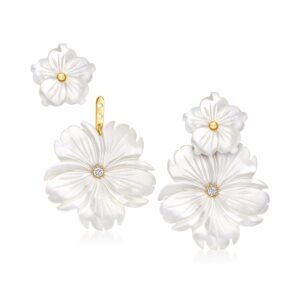 ross-simons mother-of-pearl and .20 ct. t.w. white topaz flower removable drop earrings with 18kt gold over sterling