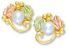 black hills 10k gold pearl earrings from landstroms, 3-3.5 mm pearls, 12k gold leaves