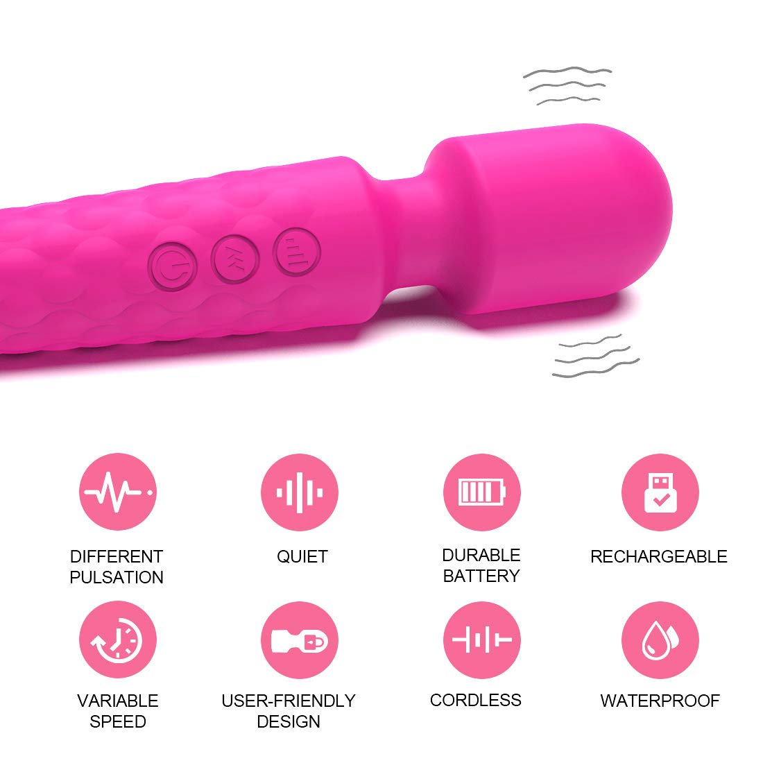 Female Vibrator, G-Spot & Sex Toy, 20 Modes & 8 Speeds Wand Massager, Quiet, Waterproof, USB Rechargeable Vibrator, Hand-Held Cordless Sex Toys Vibrator for Her Pleasure, Female Adult Toy - Rose