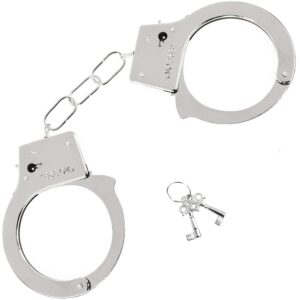 skeleteen metal handcuffs with keys - toy police costume prop accessories metal chain hand cuffs with safety release and key