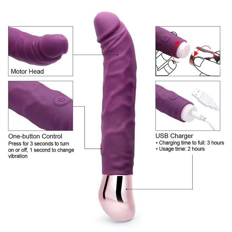 Rechargeable Realistic Dildo Vibrator for Women,G-Spot & Clitoral Stimulation with 10 Vibration Modes Adult Sex Toy for Couples Women (Purple)