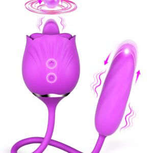 Rose Sex Stimulator for Women,4 in1 Sex Toys,Vibrator Dildo with 9 Tapping & 9 Thrusting,Tongue Licking Anal Adult Women Sex Toy for Clit Nipple Licker G Spot Stimulation for Women Couples