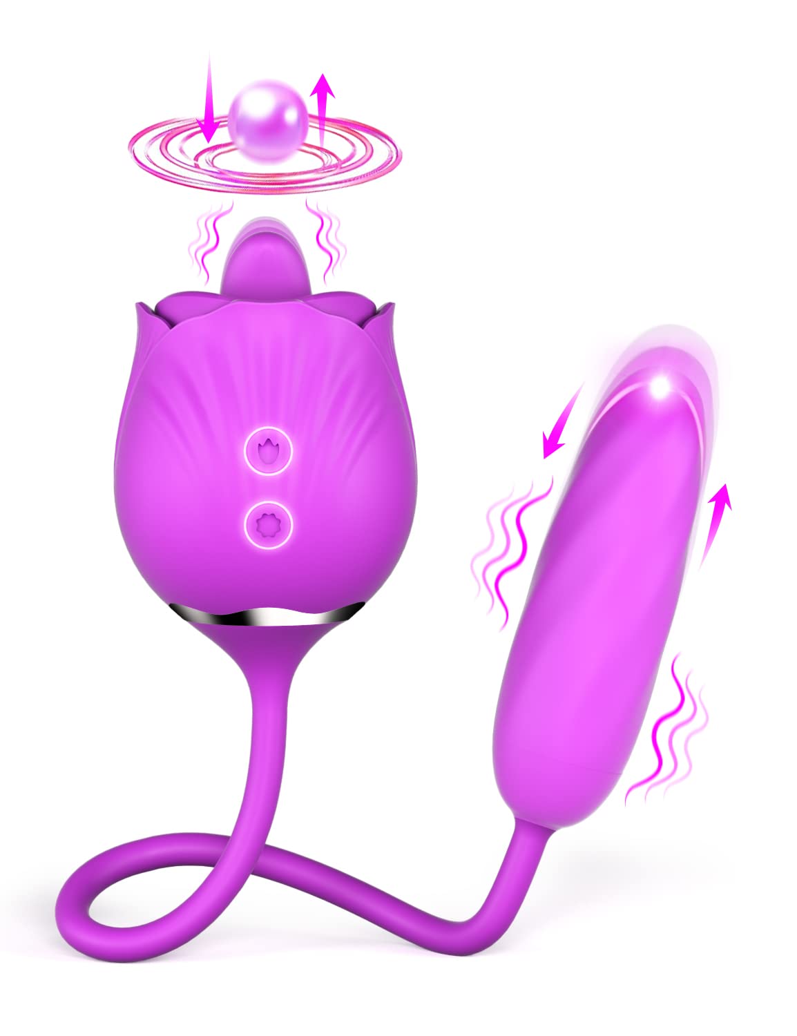 Rose Sex Stimulator for Women,4 in1 Sex Toys,Vibrator Dildo with 9 Tapping & 9 Thrusting,Tongue Licking Anal Adult Women Sex Toy for Clit Nipple Licker G Spot Stimulation for Women Couples