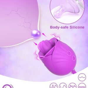 Rose Sex Stimulator for Women,4 in1 Sex Toys,Vibrator Dildo with 9 Tapping & 9 Thrusting,Tongue Licking Anal Adult Women Sex Toy for Clit Nipple Licker G Spot Stimulation for Women Couples