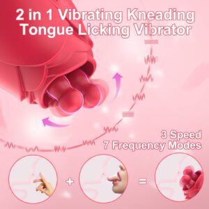 Double Tongue Licking Kneading Rose Swing Toy, Skin Friendly Touch Clitoral Nipple Anal Vibrators, 10 Stimulating Vibration Modes, Waterproof Sex Toy for Women Couple (Rose)