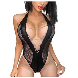 naughty outfits for women, bodysuit women sec toys his and hers matching underwear set sexy women's lingerie tight deep v mesh set with stockings women's lingerie one piece (l, black)