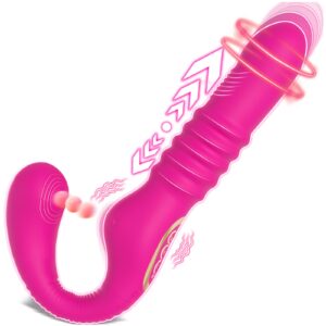 Thrusting Strapless Strap On G Spot Dildo Vibrator, 4 in 1 Rotating Tapping Vibrating Double Ended Dildo Lesbian Pegging Women Couples Adult Sex Toys, Silicone Anal Dildos Vibrators, Female Sex Toy