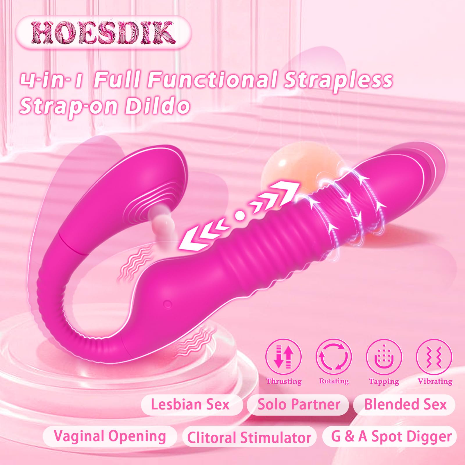 Thrusting Strapless Strap On G Spot Dildo Vibrator, 4 in 1 Rotating Tapping Vibrating Double Ended Dildo Lesbian Pegging Women Couples Adult Sex Toys, Silicone Anal Dildos Vibrators, Female Sex Toy