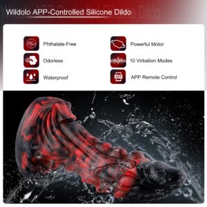 Vibrating Dildo, Wildolo APP/Remote/Key 3 in 1 Control Anal Dildo, Flexible Vibrator Dildo with 10 Vibration Modes & Wireless APP Bluetooth Control, Rechargeable Adult Sex Toy for Couple and Women