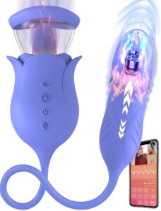 rose sex toy vibrator dildo for women - ohtop app remote rose adult toys with 8 thrusting 10 tongue vibrating stimulator for womens couples - 5in1 heated sex toys for clit, g spot and nipples pleasure