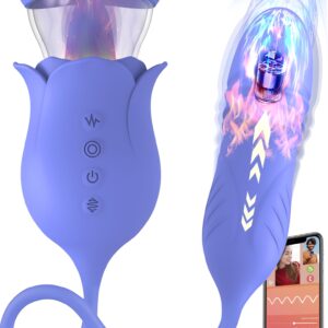 Rose Sex Toy Vibrator Dildo for Women - OHTop APP Remote Rose Adult Toys with 8 Thrusting 10 Tongue Vibrating Stimulator for Womens Couples - 5in1 Heated Sex Toys for Clit, G Spot and Nipples Pleasure