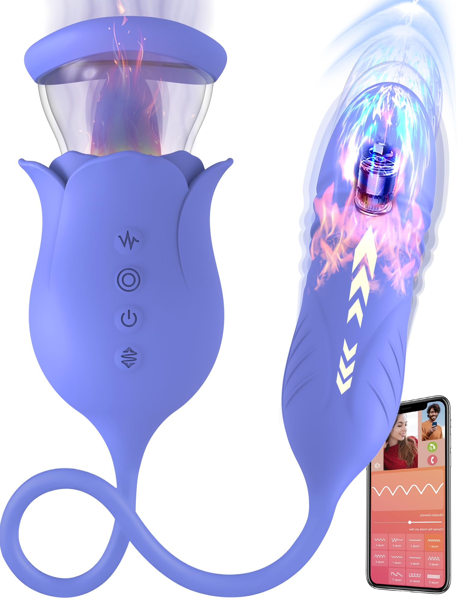 Rose Sex Toy Vibrator Dildo for Women - OHTop APP Remote Rose Adult Toys with 8 Thrusting 10 Tongue Vibrating Stimulator for Womens Couples - 5in1 Heated Sex Toys for Clit, G Spot and Nipples Pleasure