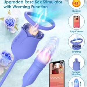 Rose Sex Toy Vibrator Dildo for Women - OHTop APP Remote Rose Adult Toys with 8 Thrusting 10 Tongue Vibrating Stimulator for Womens Couples - 5in1 Heated Sex Toys for Clit, G Spot and Nipples Pleasure