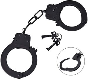 bedsecret handcuffs double lock steel police edition professional grade handcuffs,hand cuffs cop with keys（black）