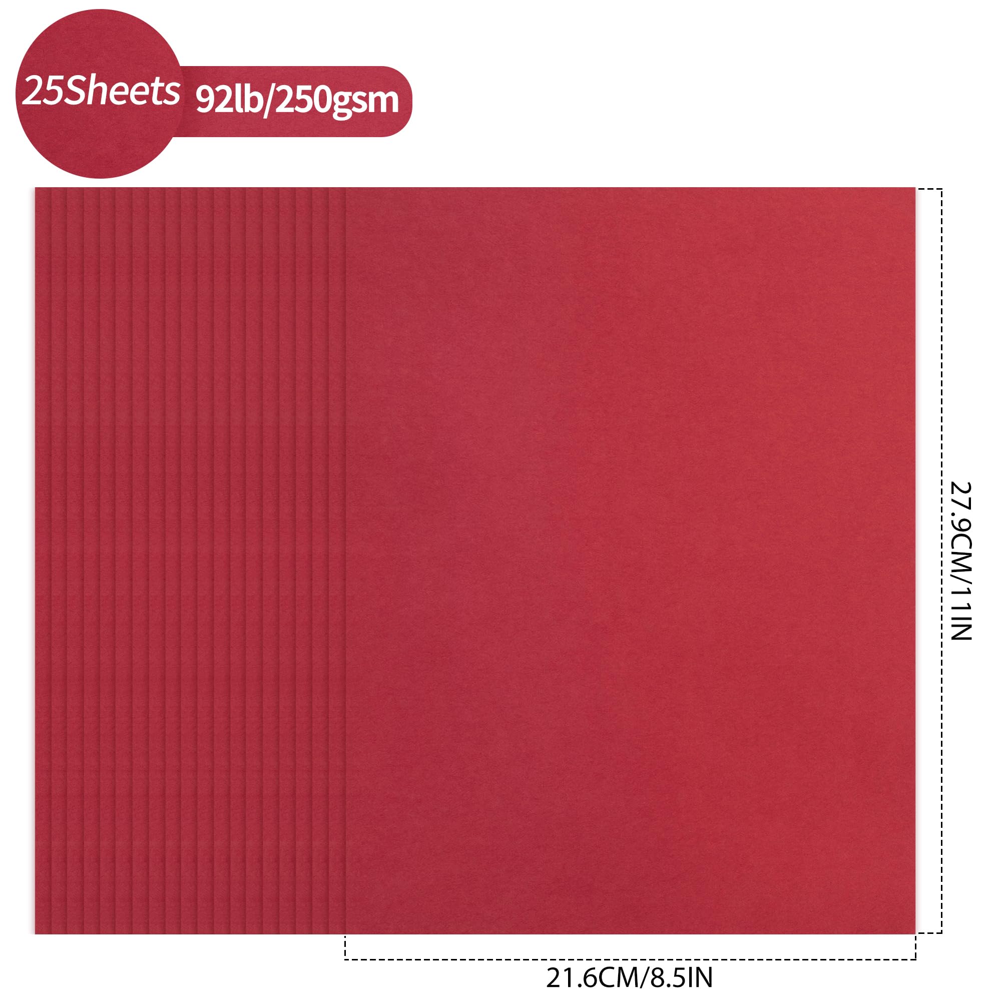 25 Sheets Christmas Red Cardstock - 8.5'' x 11'' 92lb Double-sided Cover Card Stock 250gsm Heavyweight Paper for Art Crafts Business Cards Party Décor UAP13RE