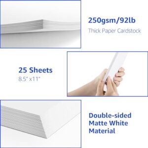 CreGear 25 Sheets White Cardstock 8.5 x 11 Cardstock Paper, Thick Cardstock 92lb/250gsm Card Stock Printer Paper, Card Stock Printer Paper for Card Making, Invitations, Menus, Scrapbooking