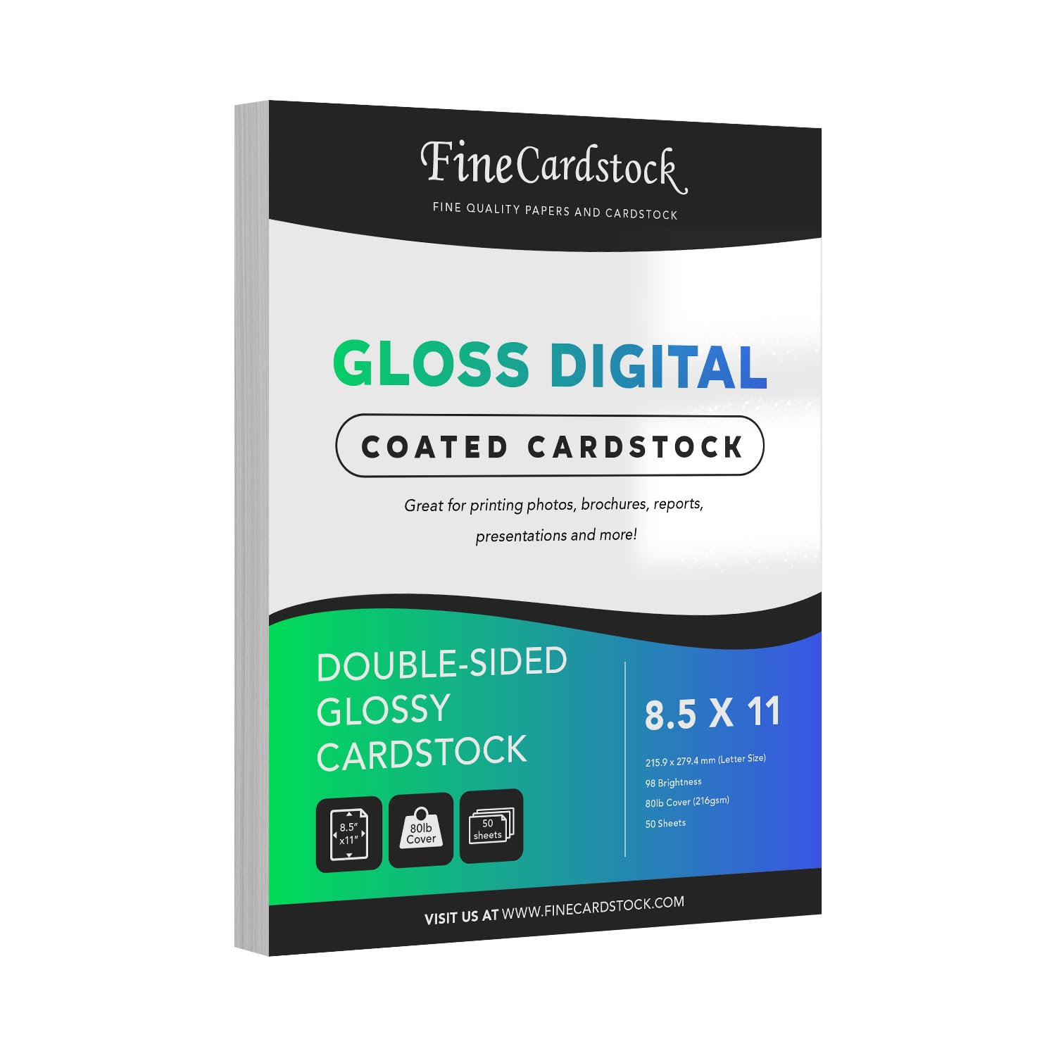 Double-Sided Heavyweight Gloss Digital C2S Cardstock – Perfect for Color Laser Printing, Flyers, Brochures, Photos | 8.5" x 11" | 80lb Cover | Acid Free, Glossy Coated on Both Sides | 50 Sheets