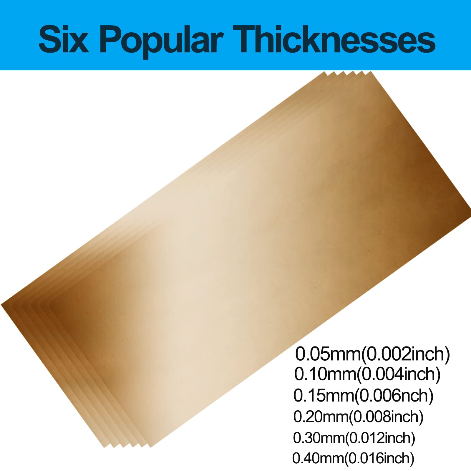 Brass Sheet, Brass Shim Stock Assortment, 6" Length x 3" Width, 0.002", 0.004", 0.006", 0.008",0.012" and 0.016" Thickness, Brass Shim Stock 6 Pieces