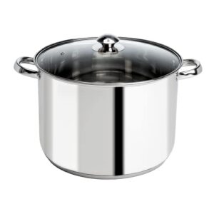 ecolution stainless steel stock pot with encapsulated bottom matching tempered glass steam vented lids, made without pfoa, dishwasher safe, 12-quart, silver