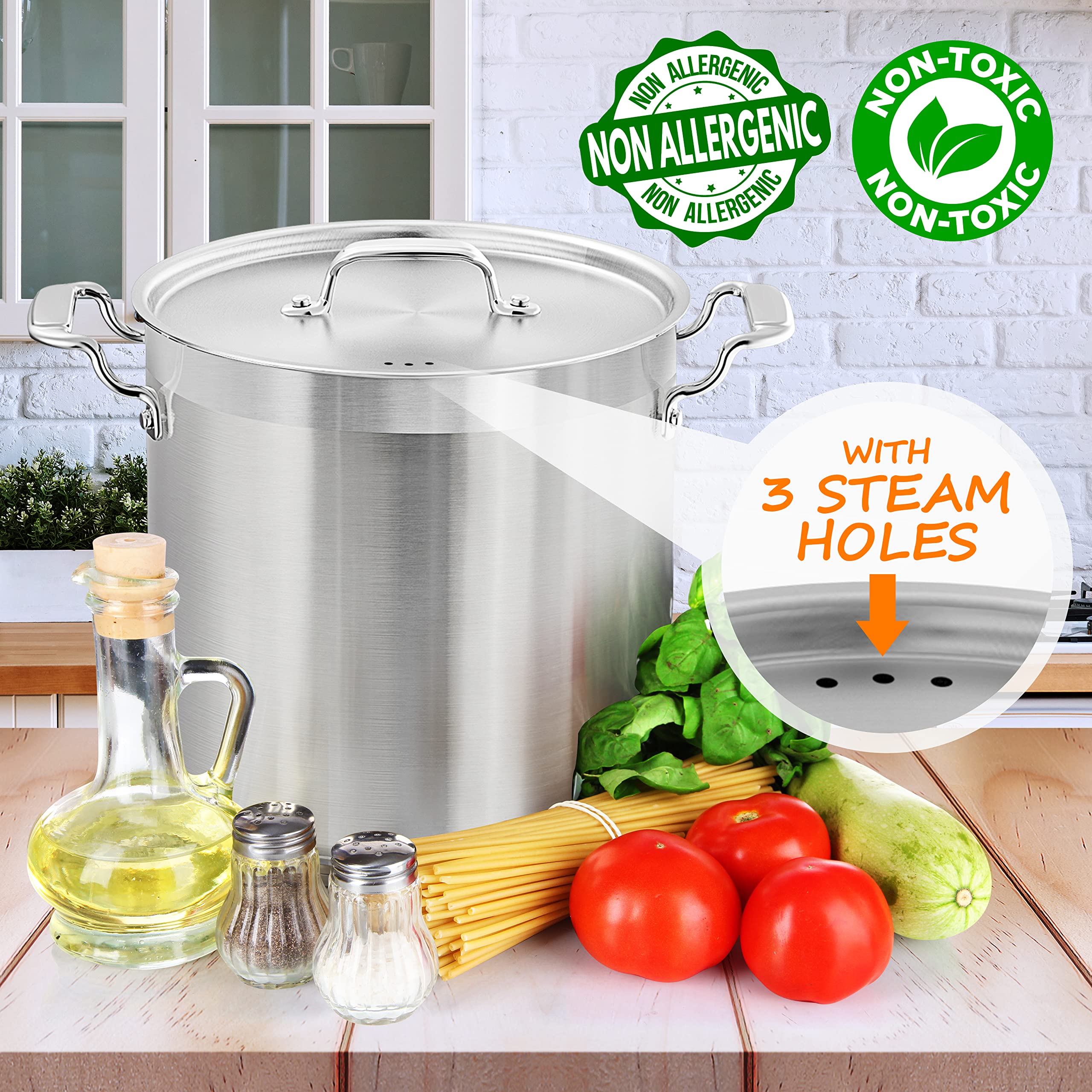 NutriChef 16-Quart Stainless Steel Stockpot - 18/8 Food Grade Heavy Duty Large Stock Pot for Stew, Simmering, Soup, Includes Lid, Dishwasher Safe, Works w/Induction, Ceramic & Halogen Cooktops