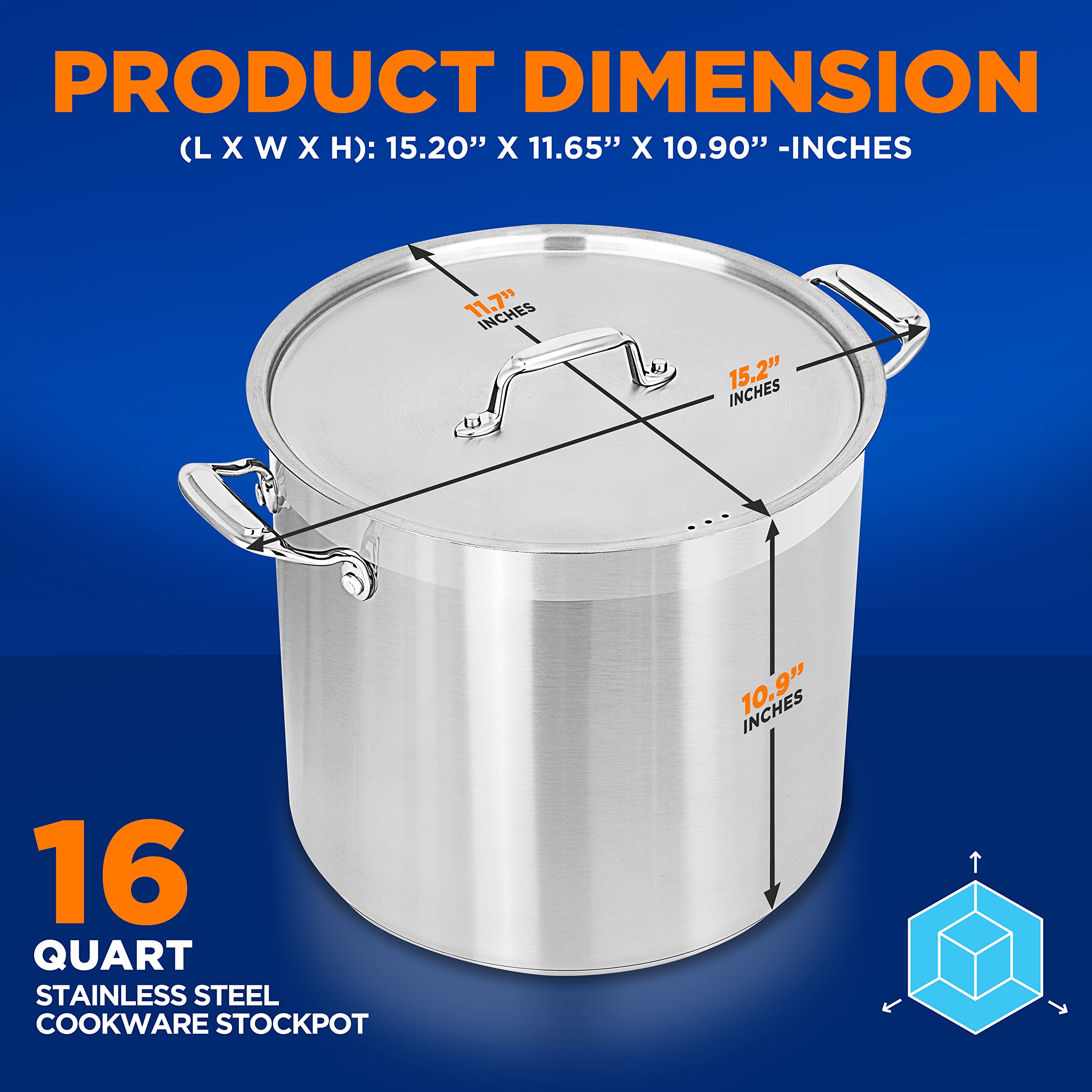 NutriChef 16-Quart Stainless Steel Stockpot - 18/8 Food Grade Heavy Duty Large Stock Pot for Stew, Simmering, Soup, Includes Lid, Dishwasher Safe, Works w/Induction, Ceramic & Halogen Cooktops