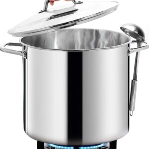 homichef 24 quart large nickel-free stainless steel stock pot with lid - polished heavy duty induction soup pot