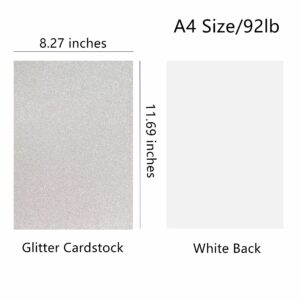 Hysiwen 20 Sheets Silver Glitter Cardstock, 250gsm/92lb A4 Sparkly Paper for Making Cards, Invitations, Paper Crafts, Party Decoration