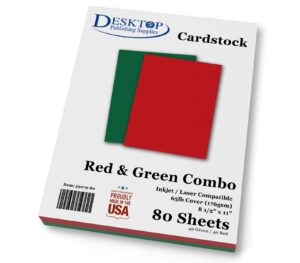 red and green christmas cardstock - 80 sheets - 65lb cover paper, 8.5" x 11", printer compatible stock - for crafts, gift tags, invitations & card making